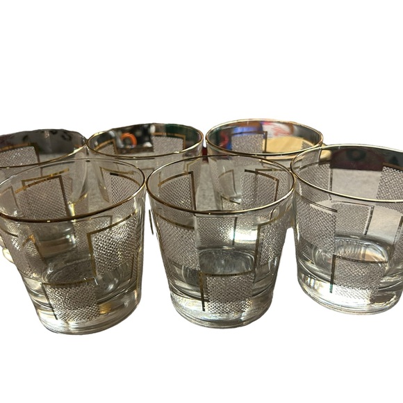 Dining | Mid Century Modern Set Of Six Rocks Bar Glasses Gold Rims ...